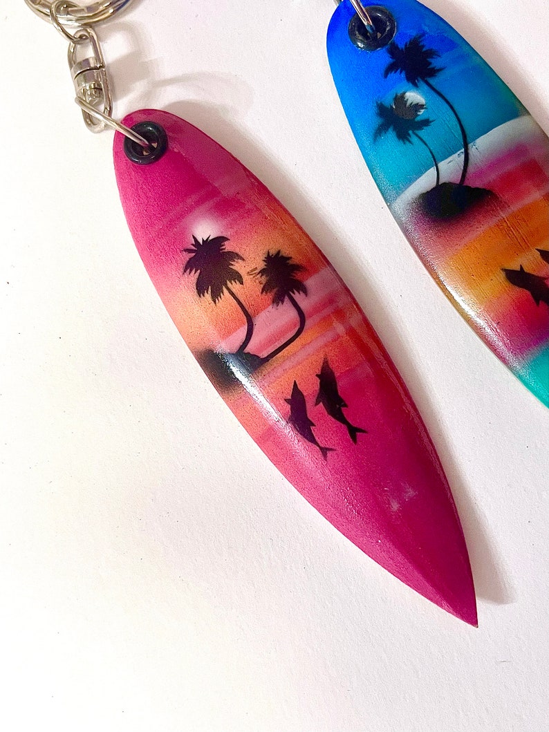 Painted Wooden Surfboard Keychains - Etsy