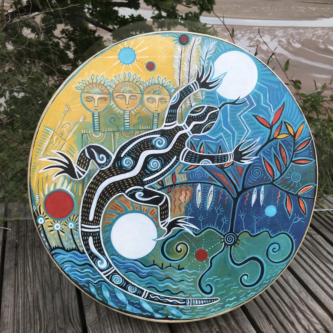 Shaman Drum - Lizard Empowerment. Unique Hand Painted Design. - Etsy
