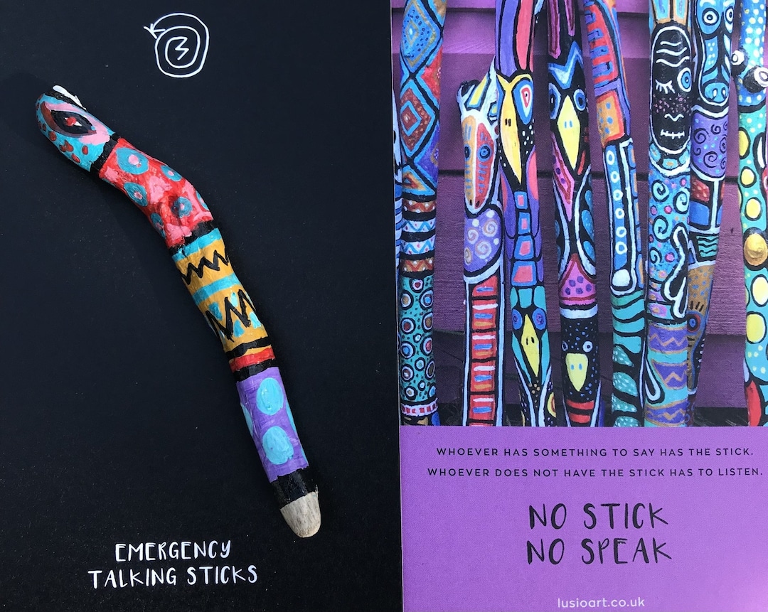 Talking Stick - Emergency Talking Stick. Unique Handpainted Characters ...