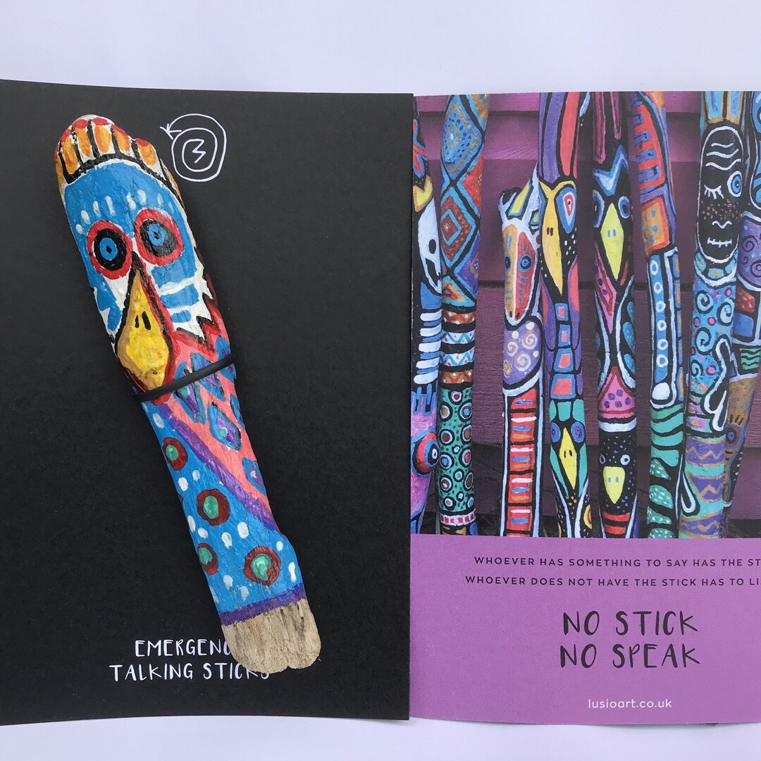 Talking Stick - Emergency Talking Stick. Unique Handpainted Characters ...