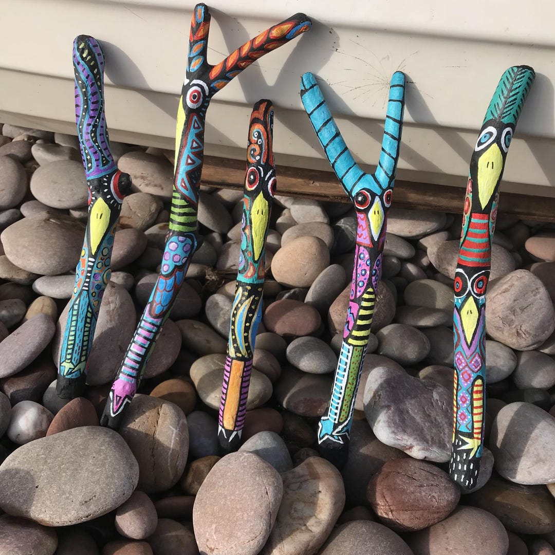 Talking Sticks: Funky Flock Unique Hand-painted Driftwood Creations - Etsy