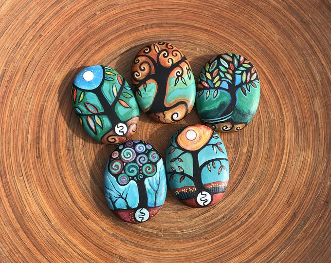 Wooden Spirit Stone: Tree of Life - 5 Unique Hand Painted Designs - Etsy