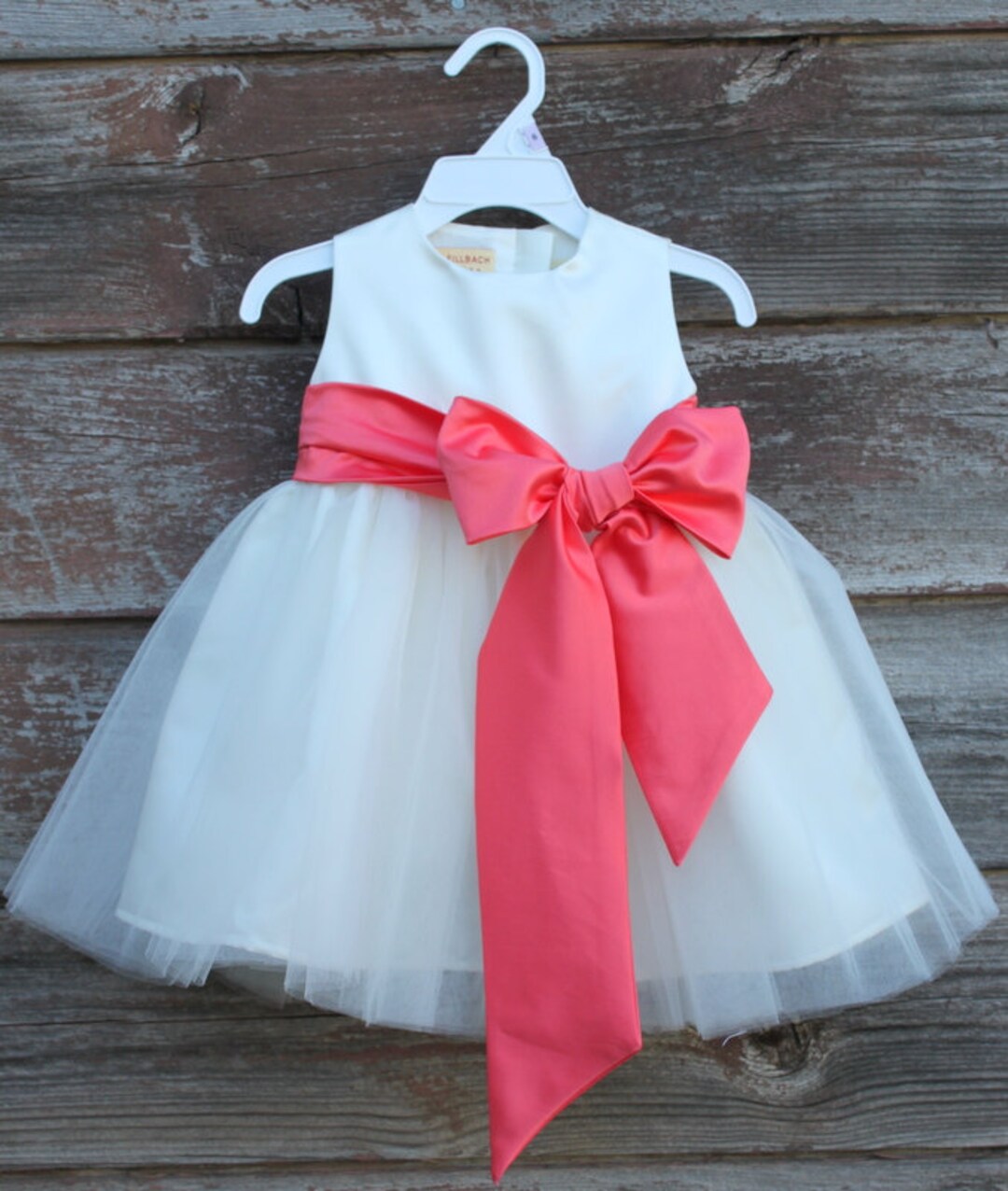Coral Color Dress Ivory Flower Girl Dress Coral Color Bow Sash Pageant ...