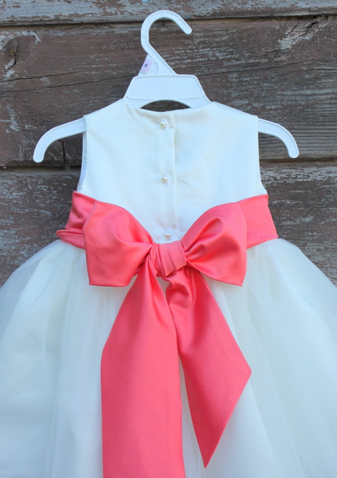 Coral Color Dress Ivory Flower Girl Dress Coral Color Bow Sash Pageant ...