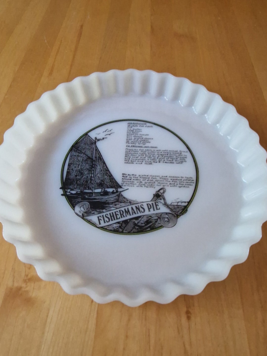 Vintage Arcopal Large White Pyrex Glass Flan Dish Fishermans Pie Recipe ...