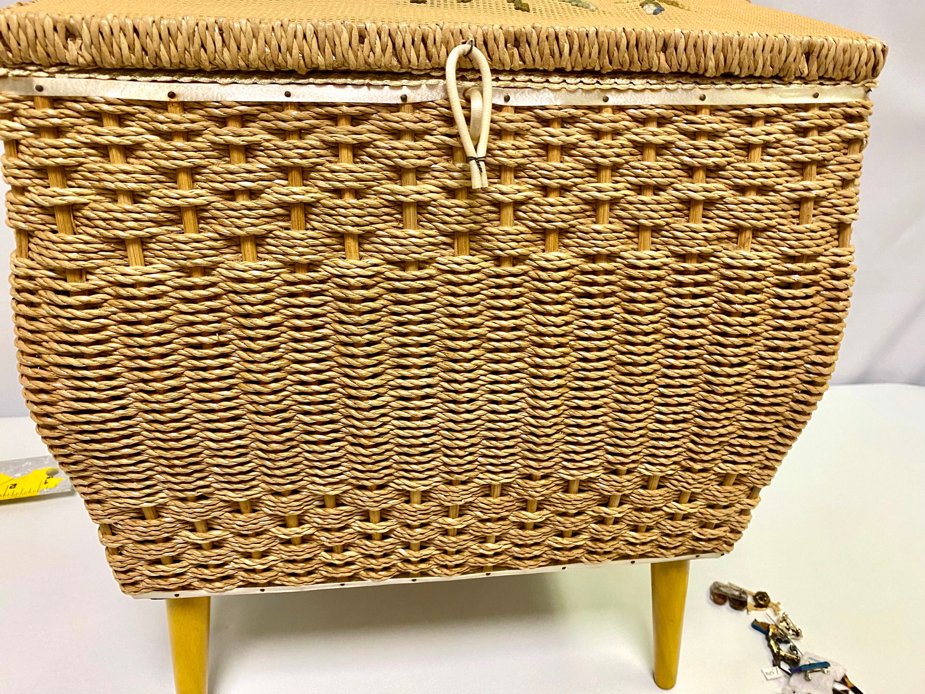 Vintage Sewing Basket With Legs and Tapestry Top - Etsy
