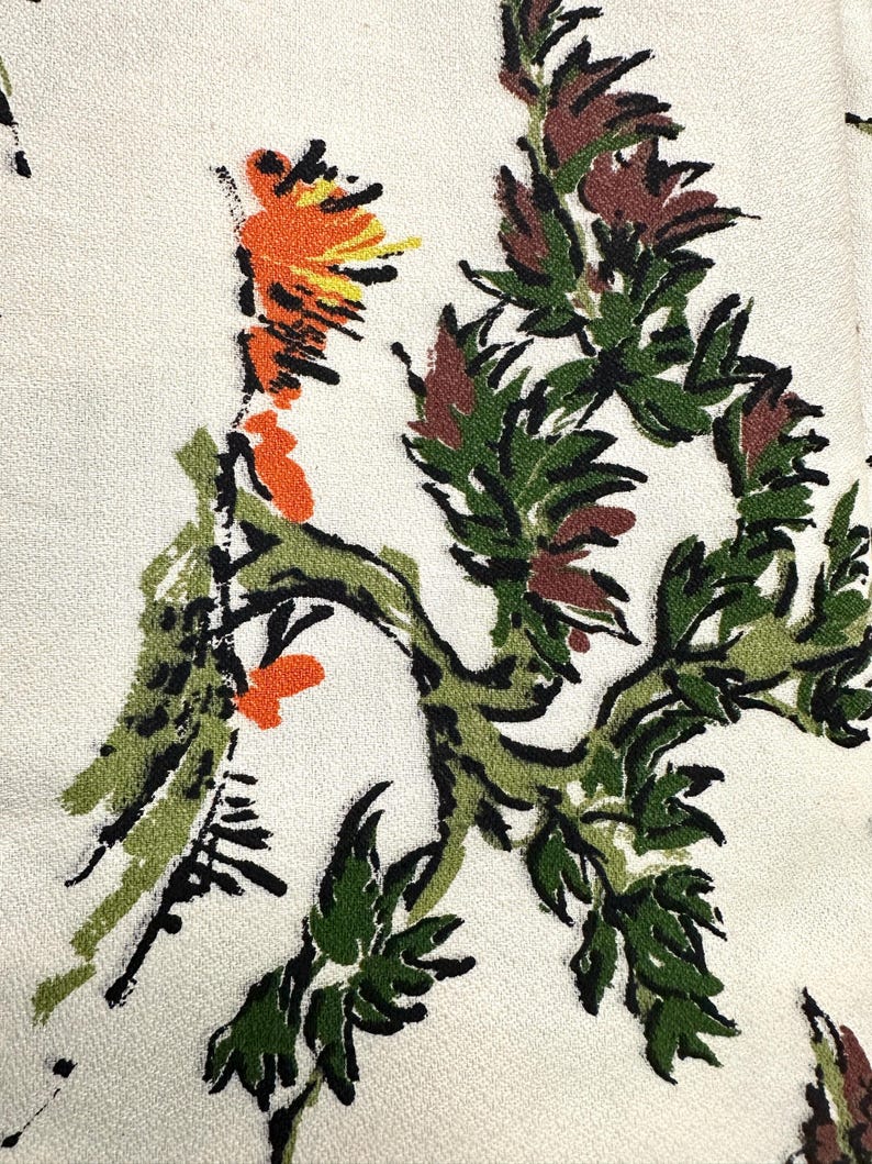 Vintage Barkcloth Style Fabric – 7.5 Yds Mid-century Botanical Print - Etsy
