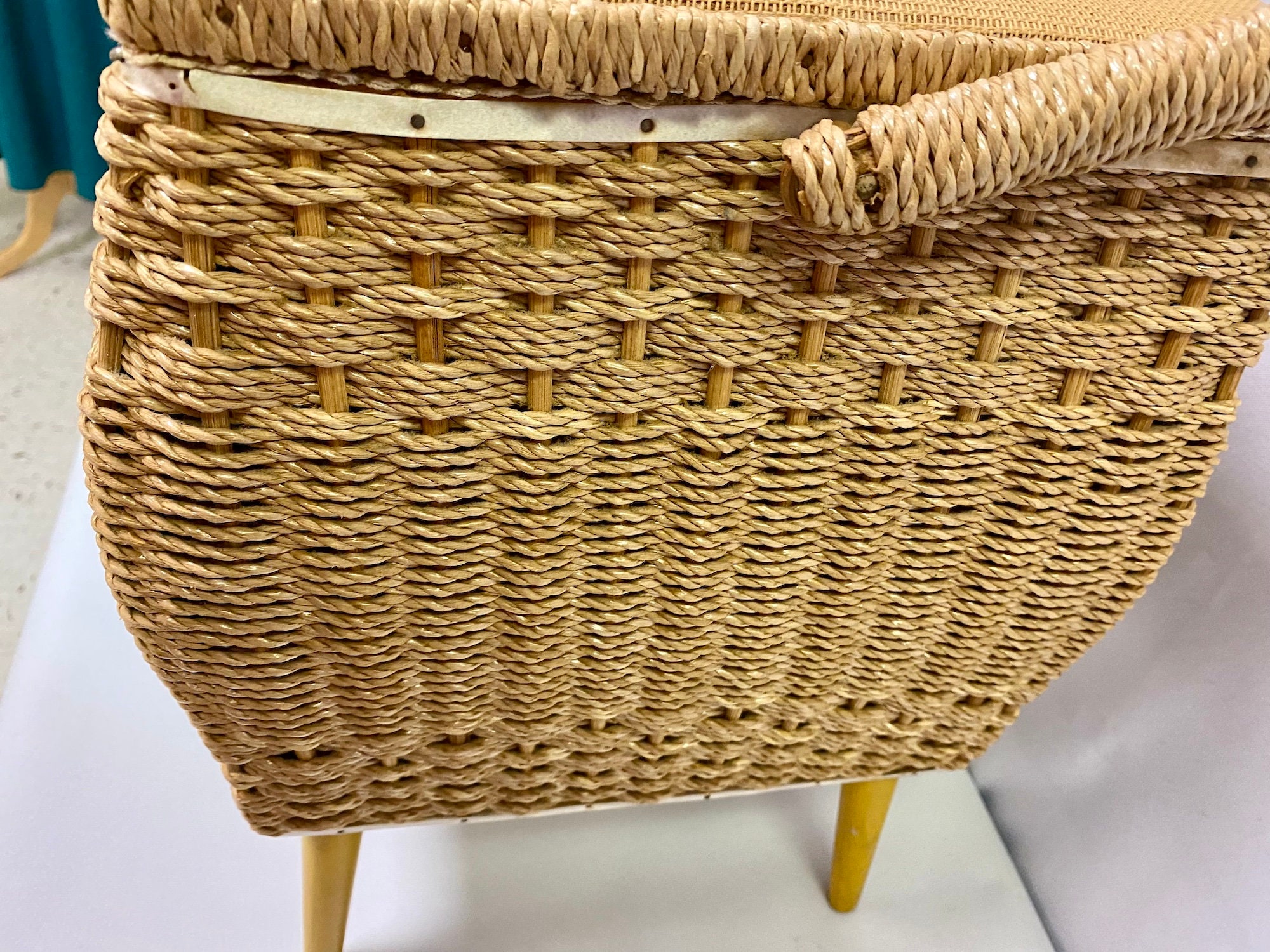 Vintage Sewing Basket With Legs and Tapestry Top - Etsy