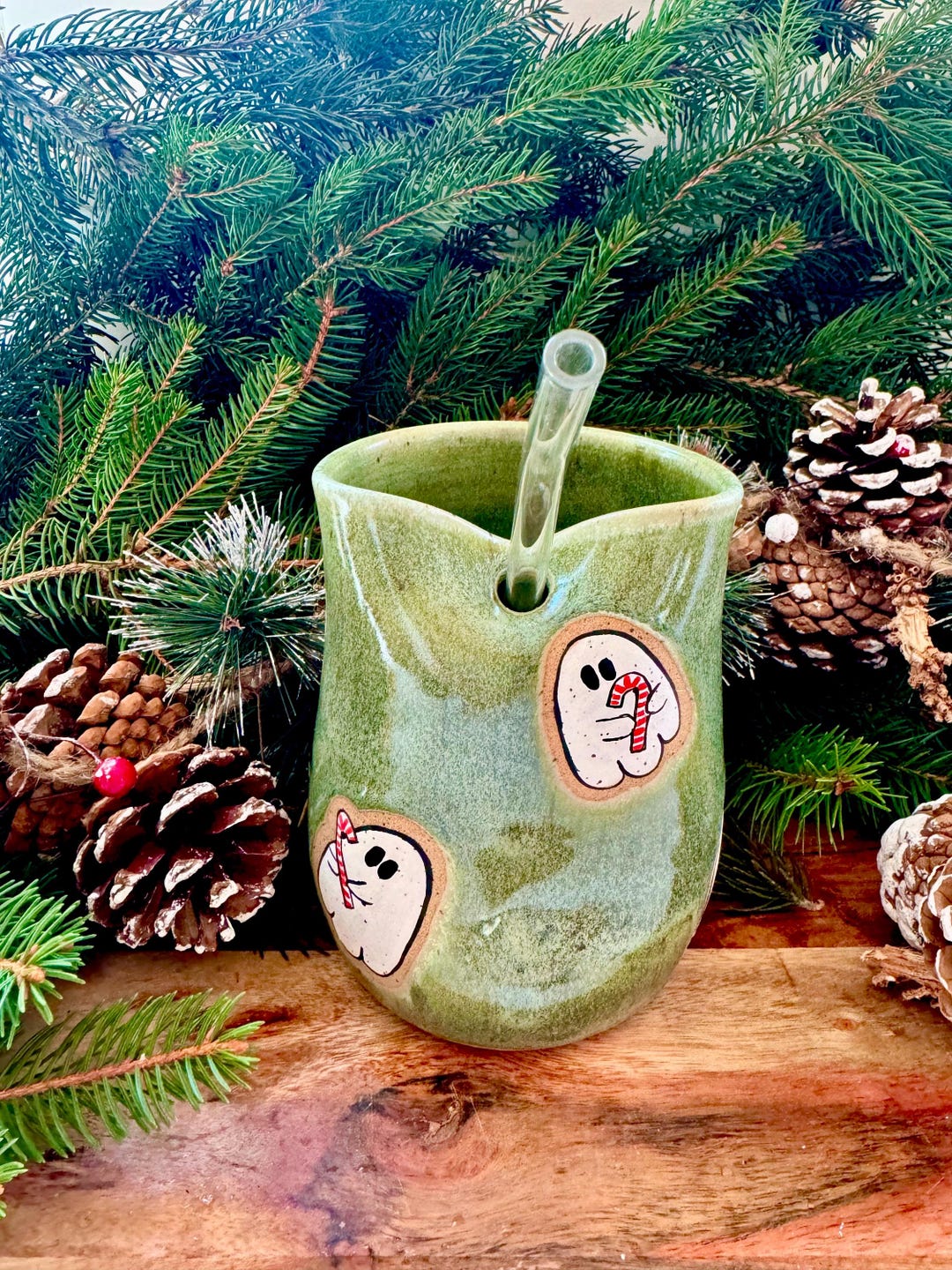 Candy Cane Ghost Straw Cup Pottery Christmas Pottery Unique Holiday ...