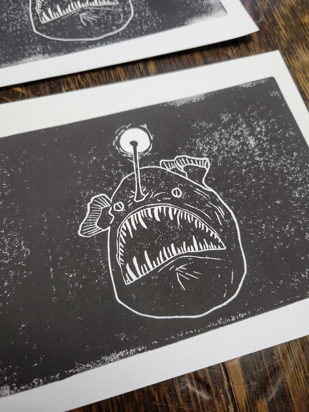 Angler Fish Art Print. Anglerfish Lino Print. Angler Fish Art. Handmade ...