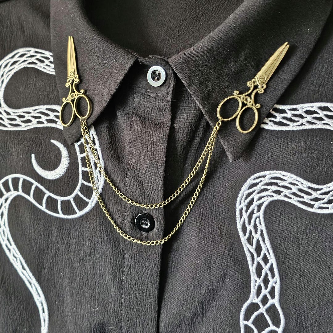 Scissor Collar Pin Double Chain. Collar Chain. Collar Pin. Collar Clips ...