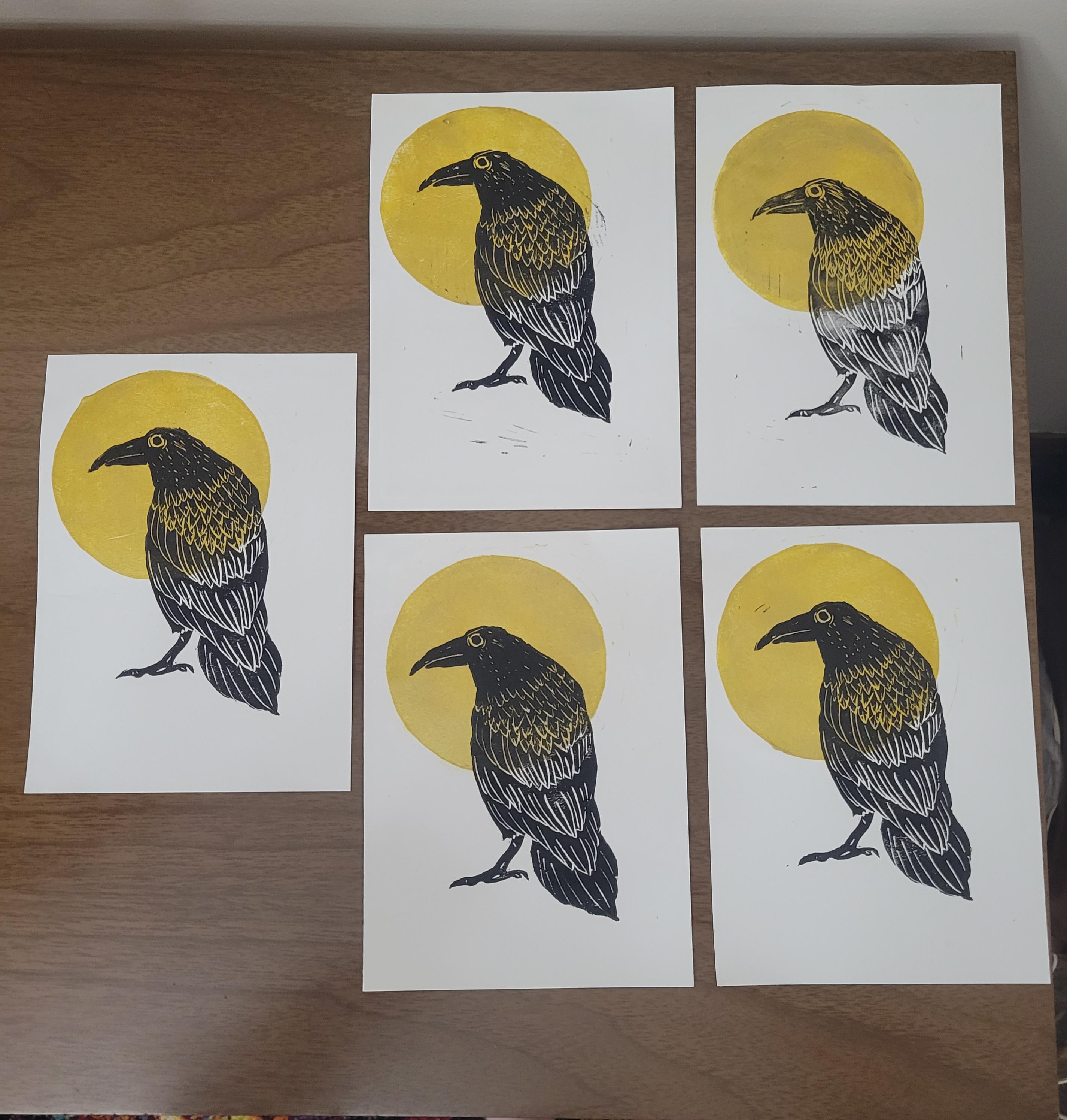 Raven Lino Print. Crow Linoprint. Raven Print. Raven and Moon Lino ...
