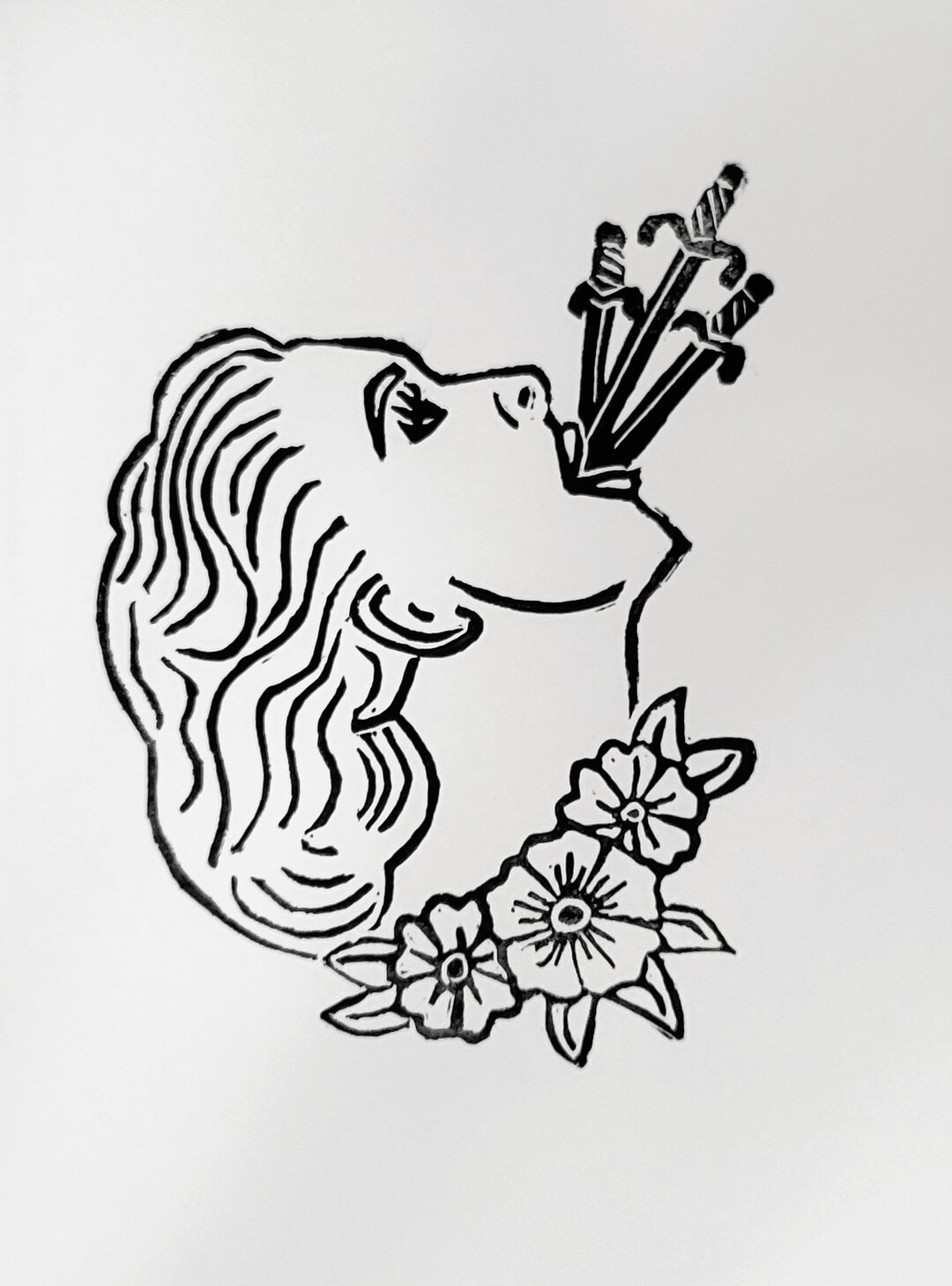 Circus Sword Swallower Lino Print. Woman With Sword. Woman Art - Etsy