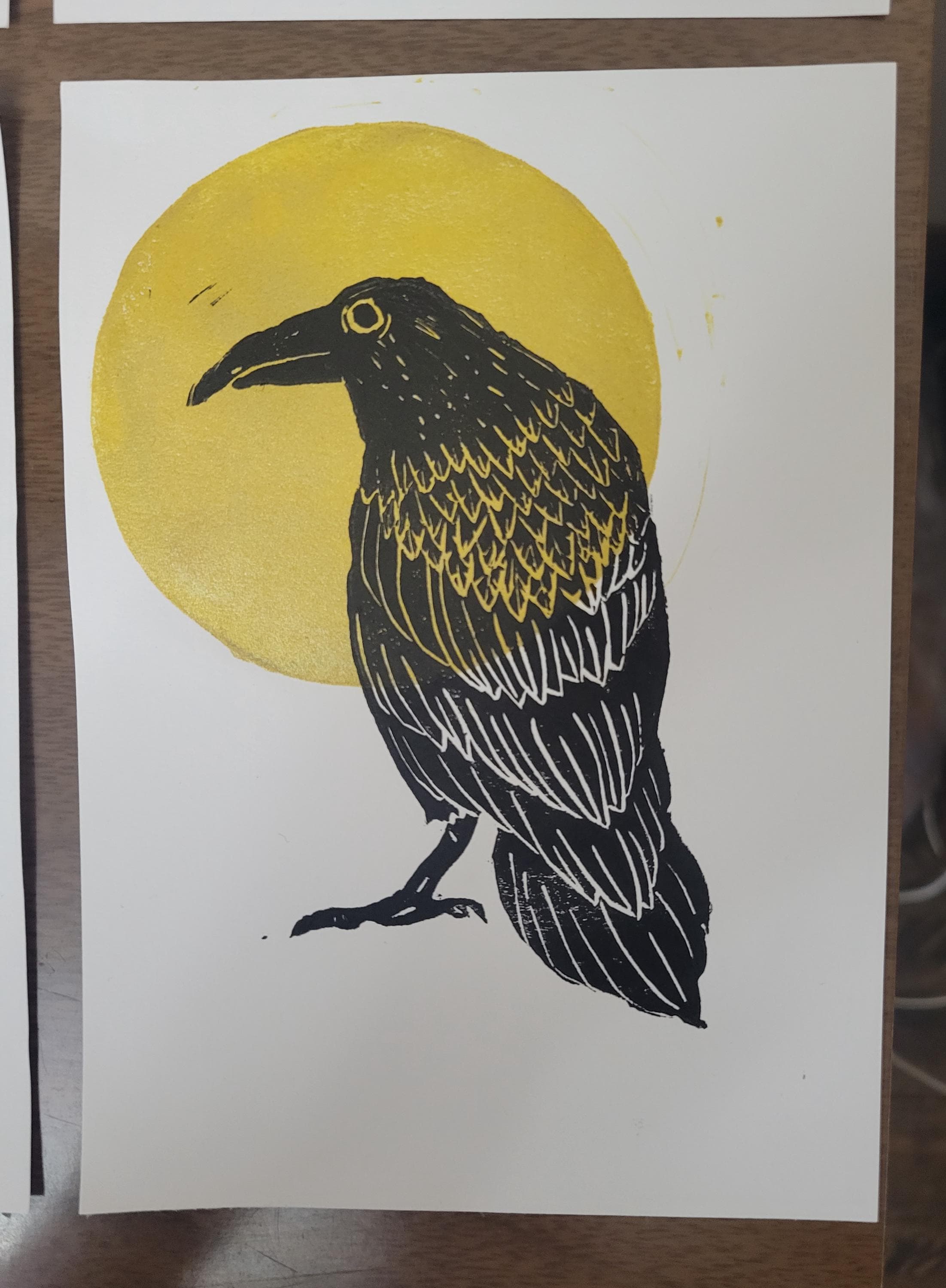 Raven Lino Print. Crow Linoprint. Raven Print. Raven and Moon Lino ...