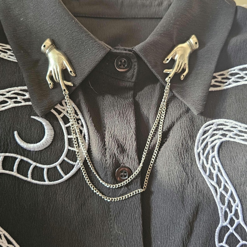 Victorian Hands Collar Pin Double Chain. Silver Collar Chain. Collar ...
