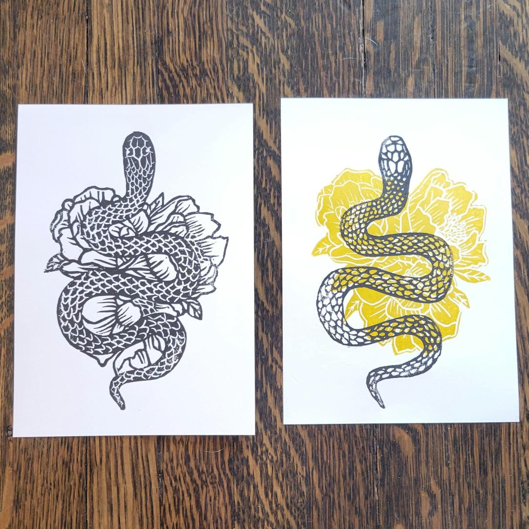 Floral Snake Print. Snake Lino. Snake Print. Snake Art. Snake Decor ...