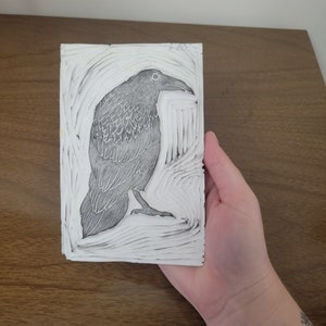 Raven and Moon Lino Print Art. Crow Art. Raven Art Print. Raven Moon ...