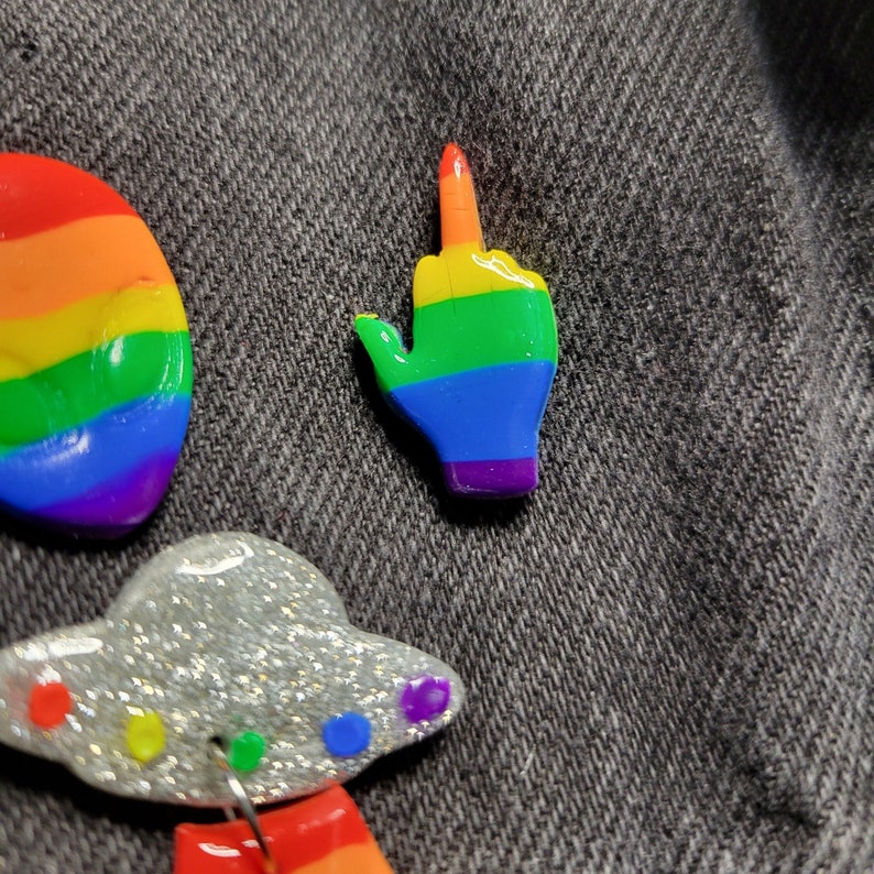 Pride Pins. Pride Flag Middle Finger Pins. Queer, Bi, Trans, Enby, Ace ...