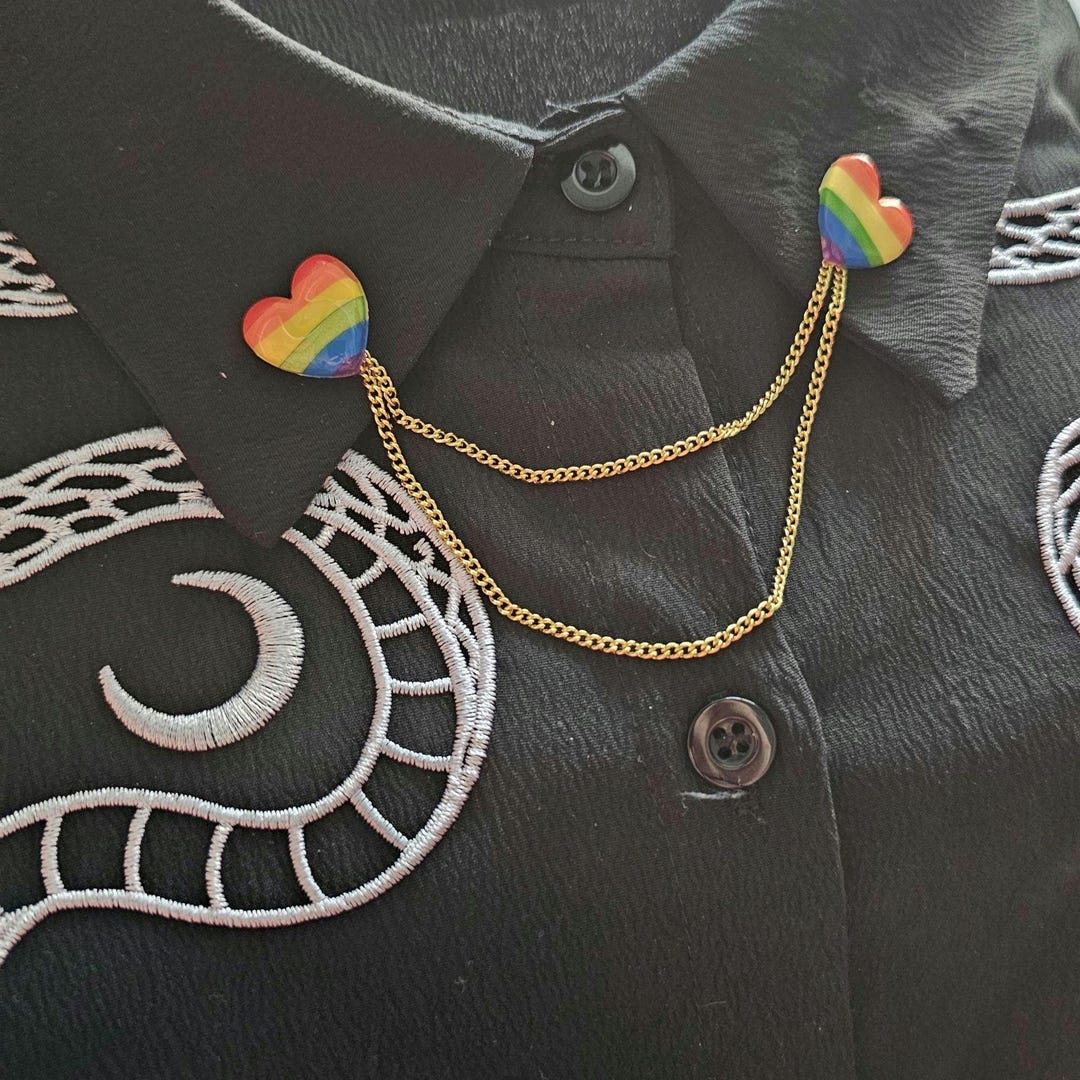Pride Heart Collar Pin Chain. Lapel Pins. Queer Collar. Handmade Clay ...
