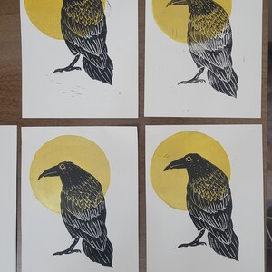 Raven and Moon Lino Print Art. Crow Art. Raven Art Print. Raven Moon ...