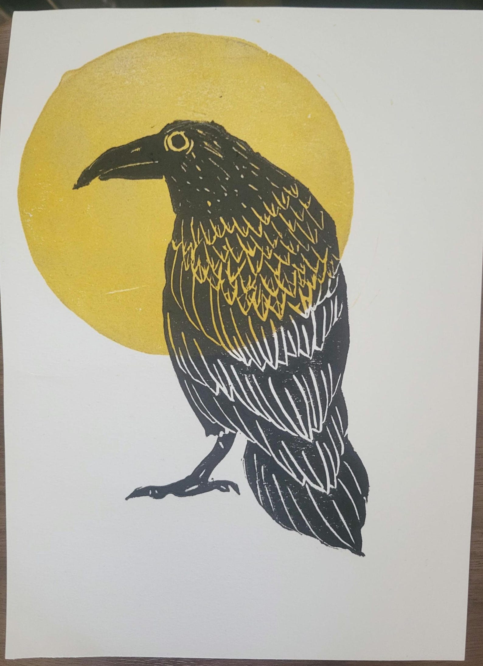 Raven Lino Print. Crow Linoprint. Raven Print. Raven and Moon Lino ...