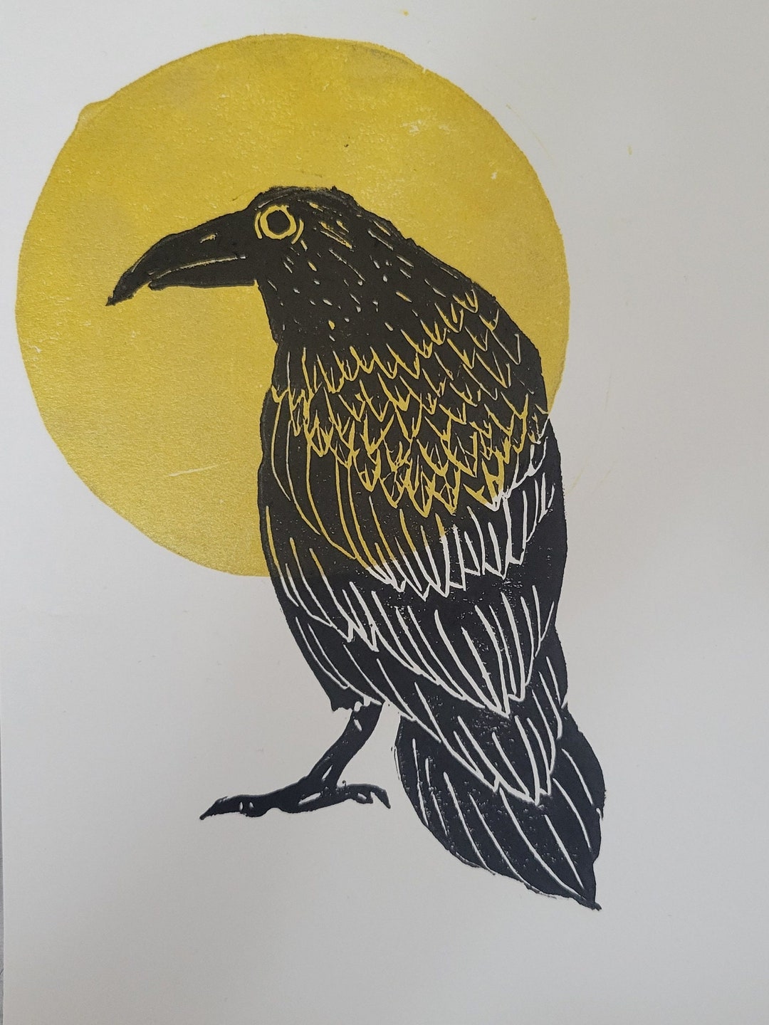 Raven and Moon Lino Print Art. Crow Art. Raven Art Print. Raven Moon ...