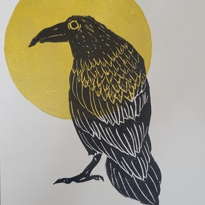 Raven and Moon Lino Print Art. Crow Art. Raven Art Print. Raven Moon ...