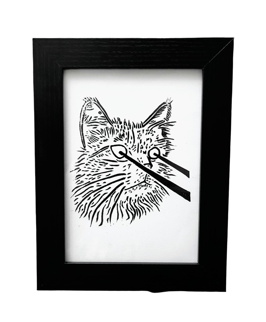 Cat Art. Cat Print. Cat Lino Print. Cat Linocut. Laser Eyes. Sci Fi Art ...