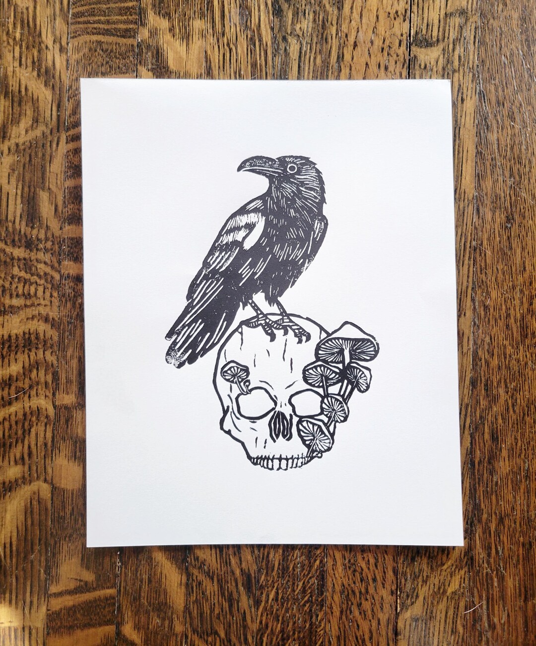 Raven Lino Print. Crow Linoprint. Raven Print. Raven and Moon Lino ...