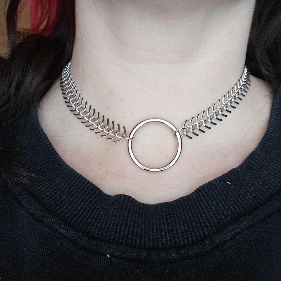 Fishbone Necklace. Fish Bone. Fishbone Chain. Day Collar. O Ring Collar ...