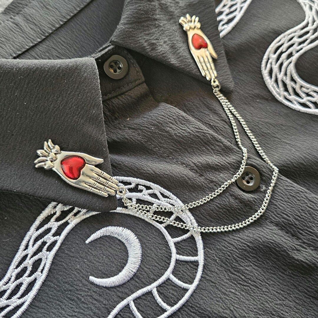 Victorian Hands Collar Pin Double Chain. Silver Collar Chain. Collar ...