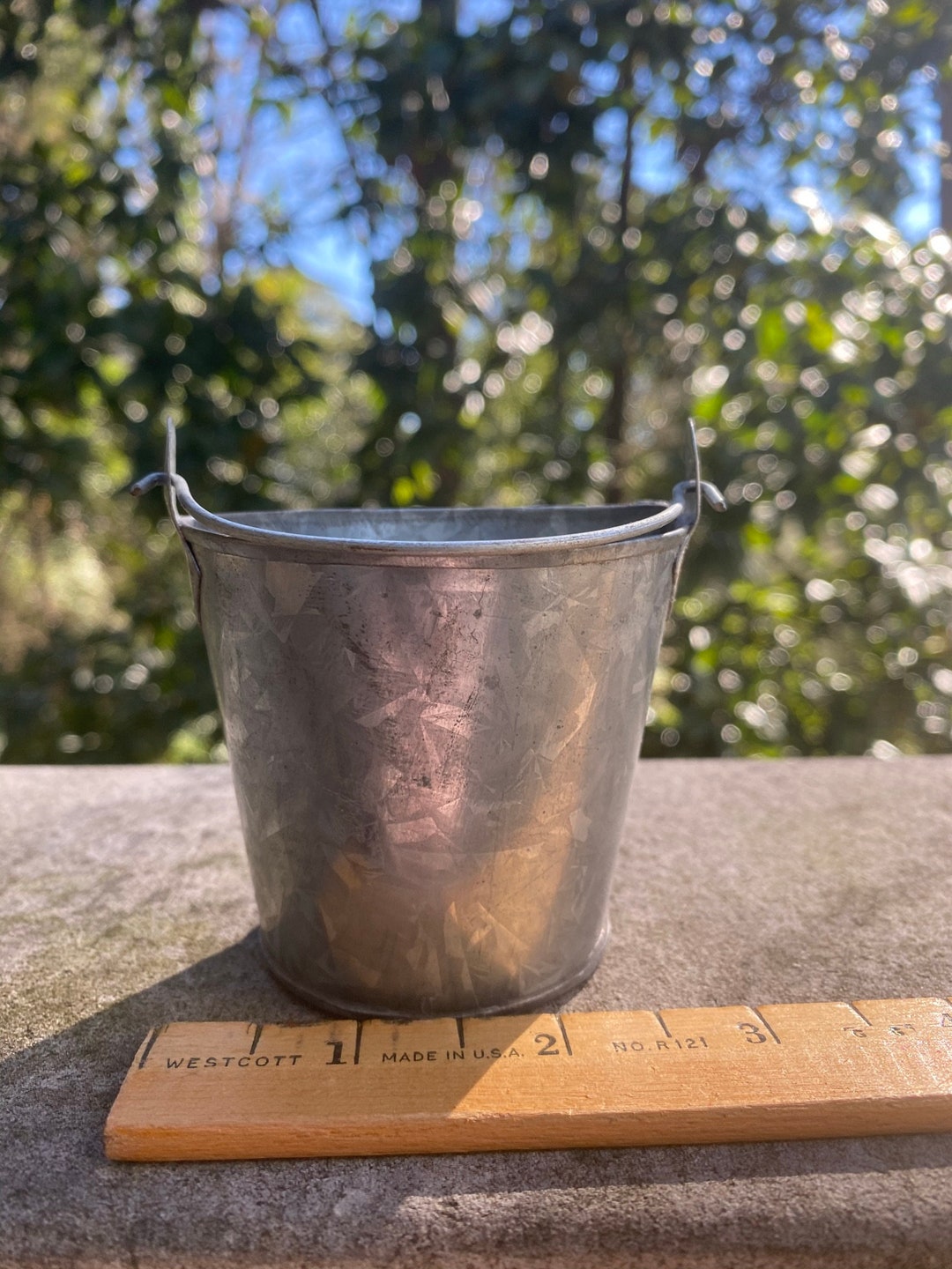 French Fairy Garden Galvanized Half Bucket, Garden Accessories, Mini ...
