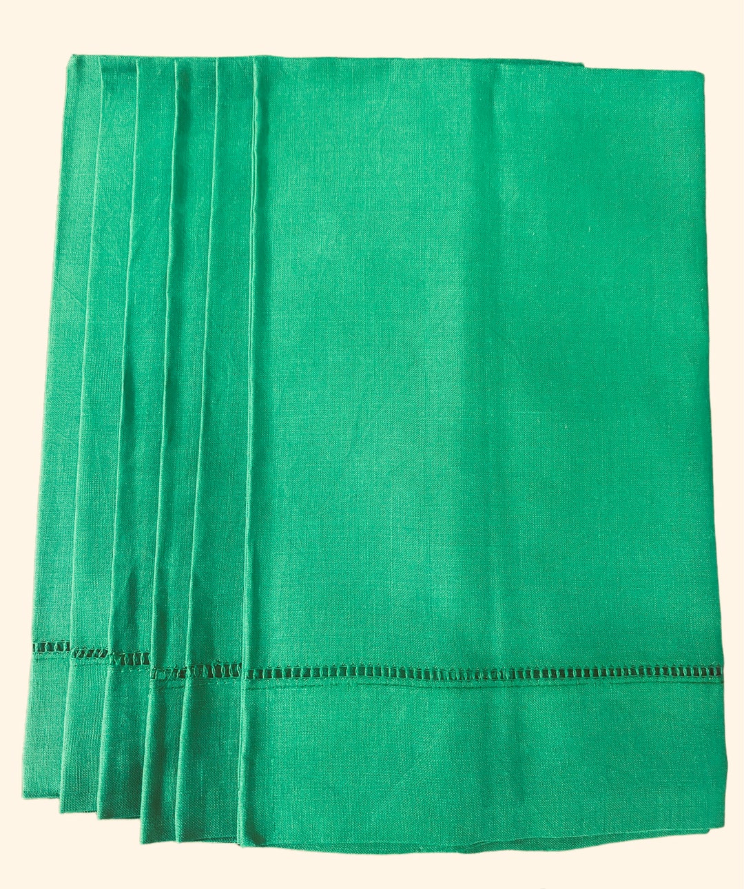 6PK- Emerald Green Solid Linen Hemstitch Fingertip Towels 14X22 100% ...