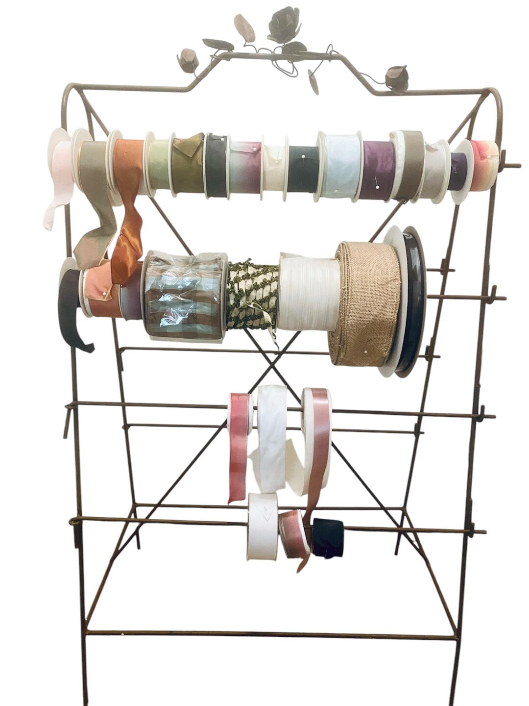 Vintage French Rose Ribbon Stand, Ribbon Rack, Ribbon Display, Metal ...