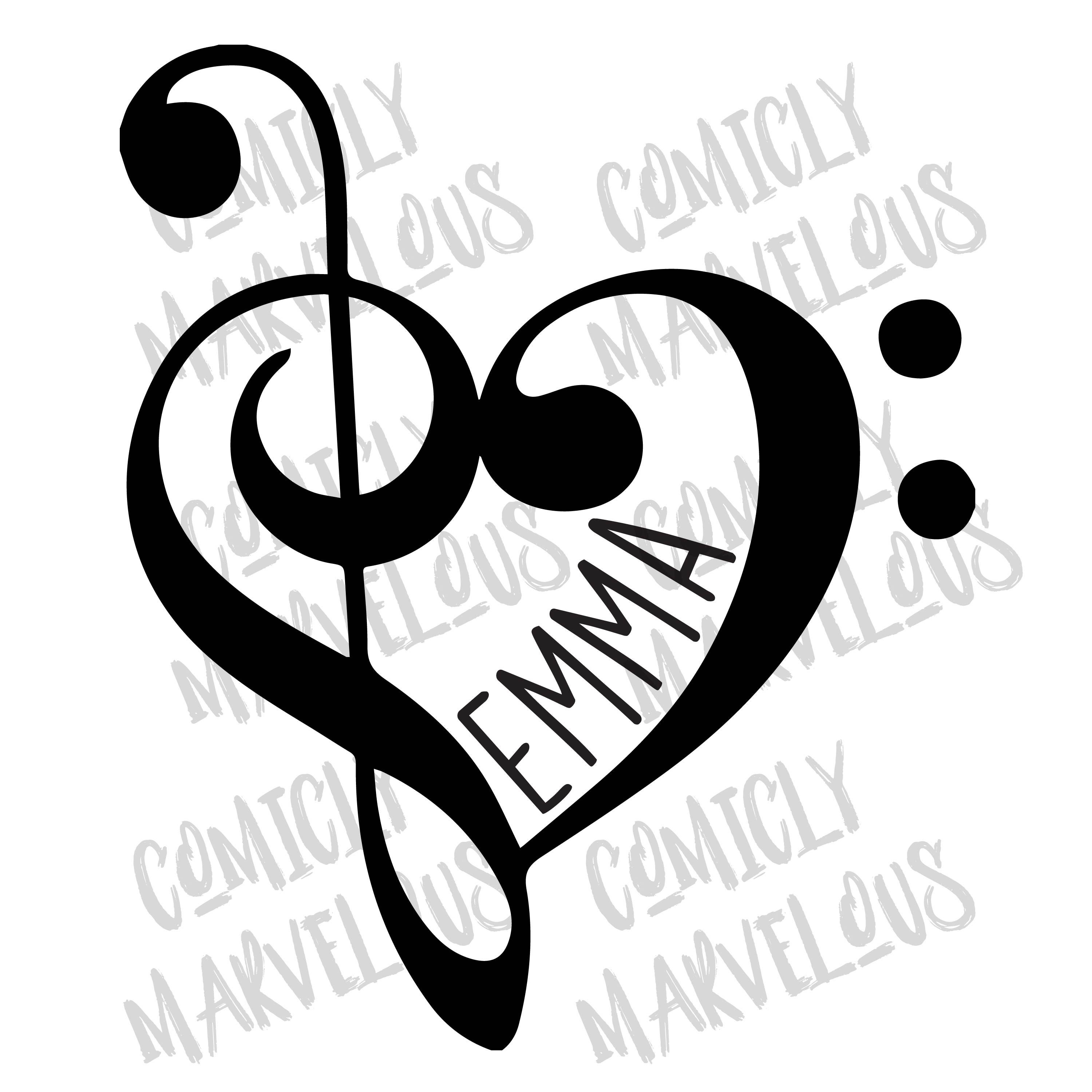 Treble Clef Base Clef Heart With Name Emma Vector Digital Download ...