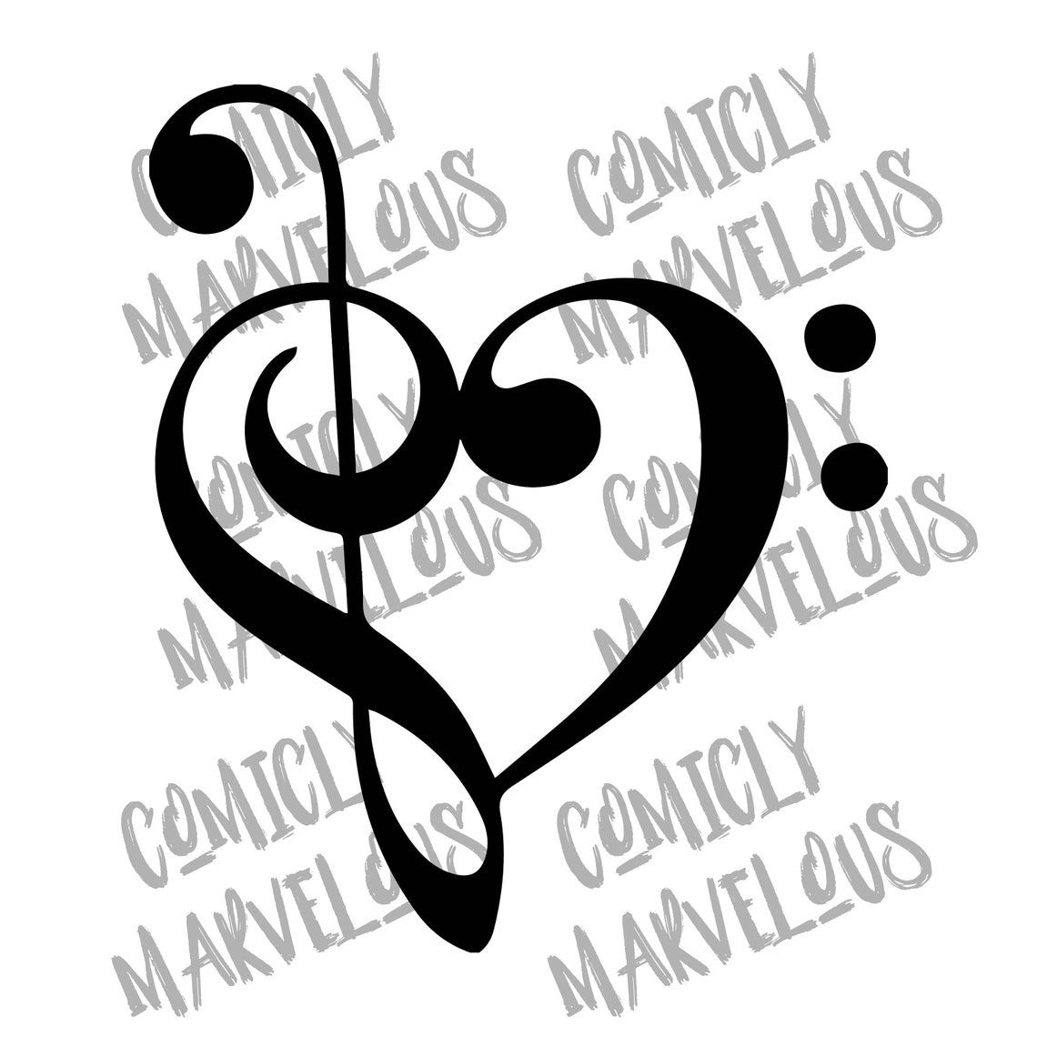 Treble Clef Bass Clef Music Heart Vector Digital Download Svg Eps Png Dxf Etsy