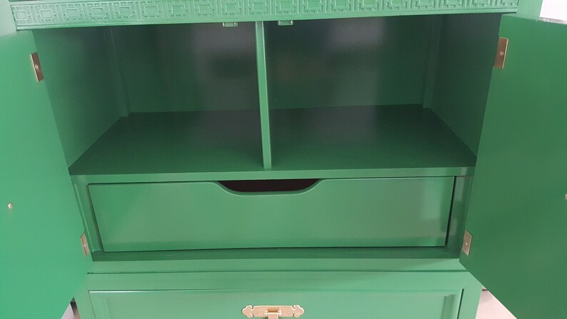 Dixie Shangri La Fretwork Four Drawer Door Chest Armoire Green Vintage ...