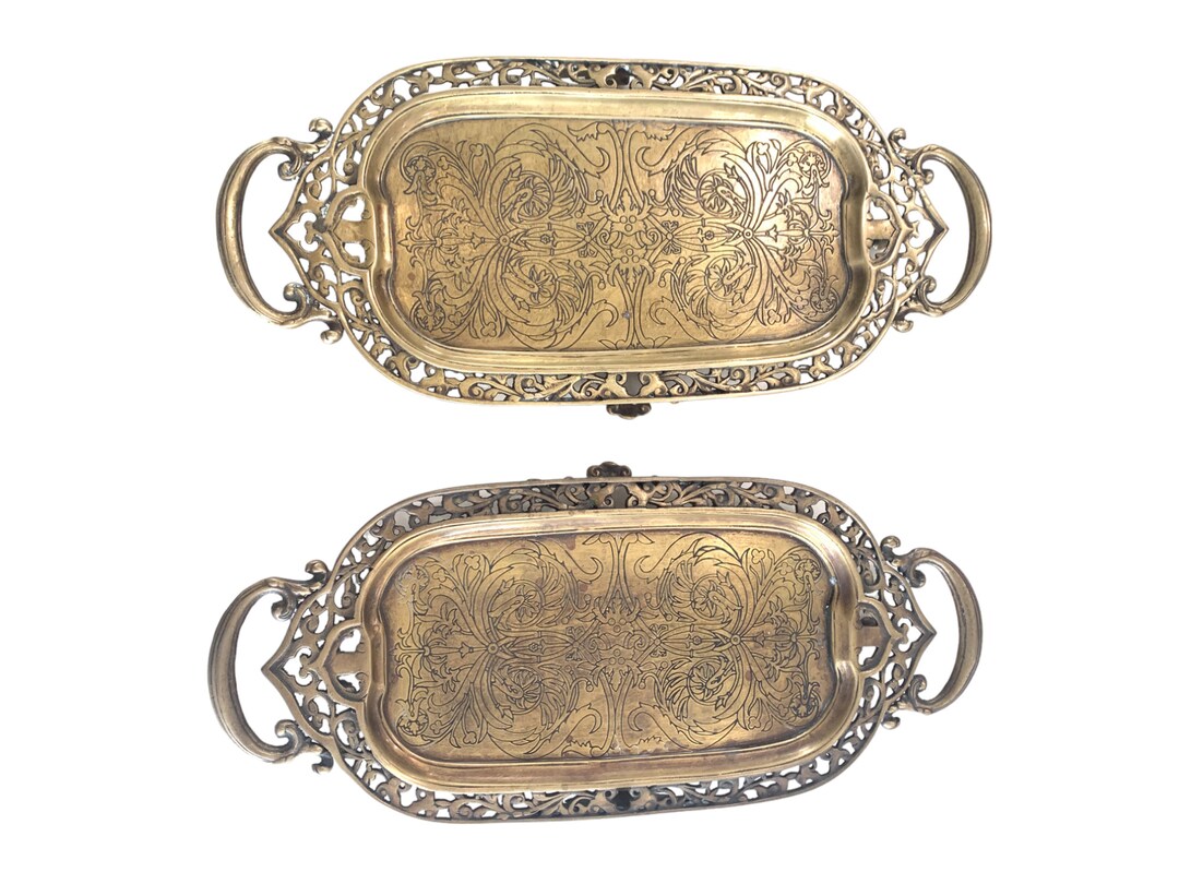Pair of Castilian Brass Serving Tray With Handles and Feet Small - Etsy