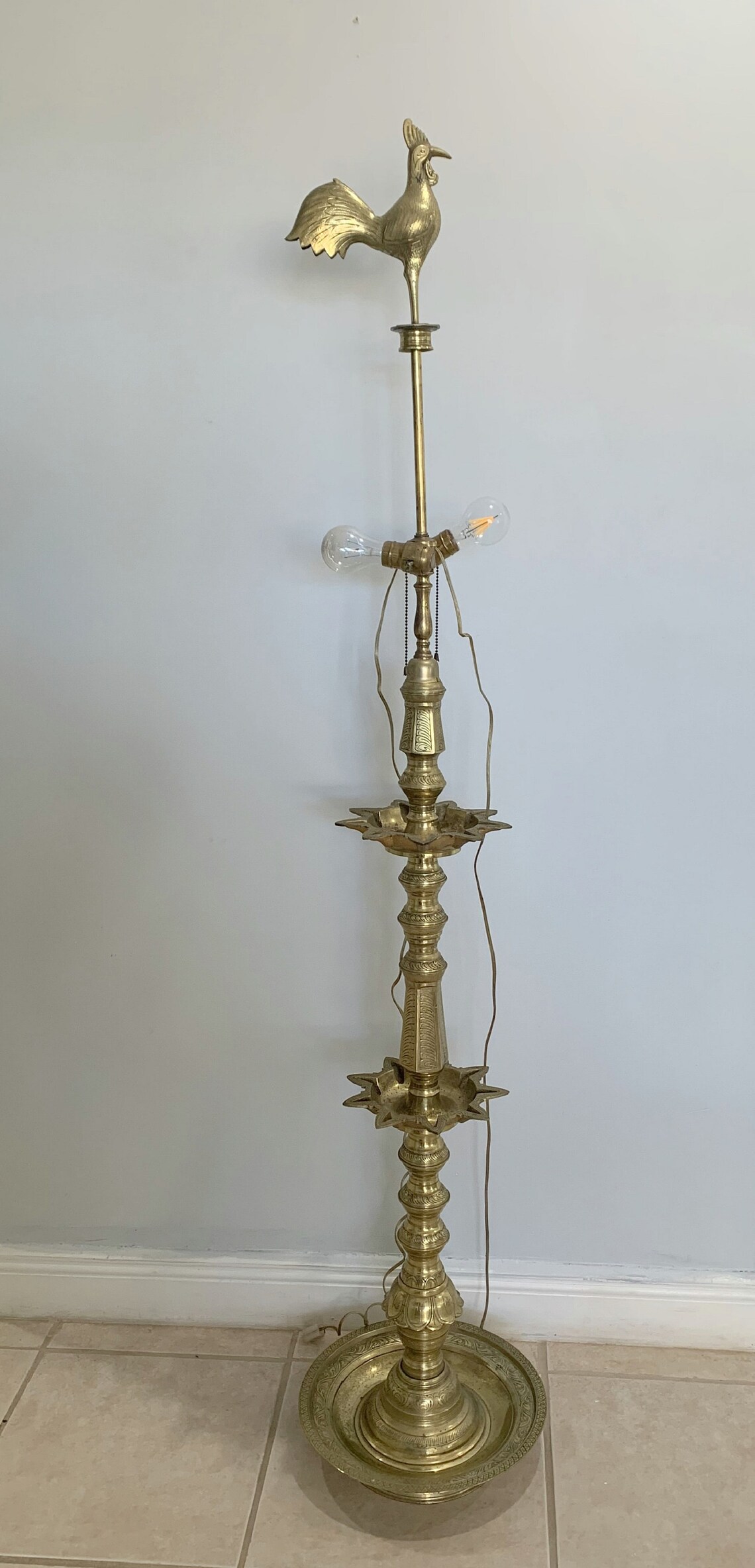 Traditional Rooster Brass Oil Lamp Hindu Religious Floor Lamp Sri ...