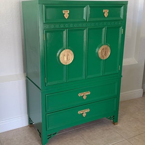 Dixie Shangri La Fretwork Four Drawer Door Chest Armoire Green Vintage ...