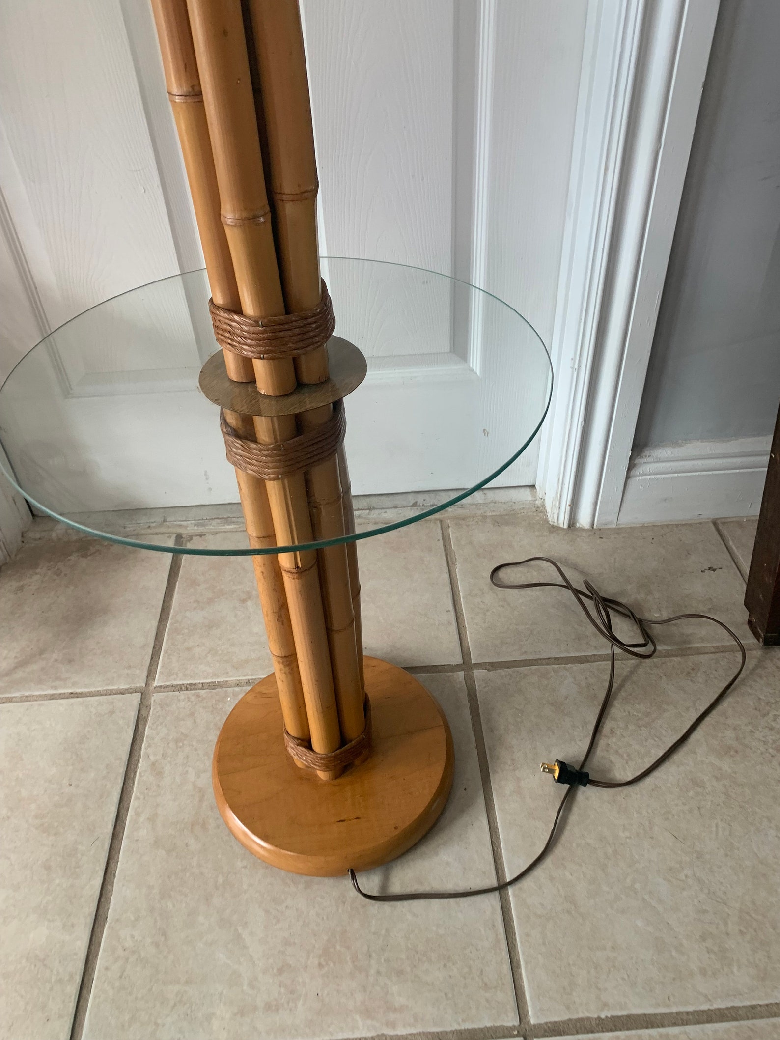Vintage MCM 1970s Bamboo Base Integrated Glass Top Round Table Floor ...