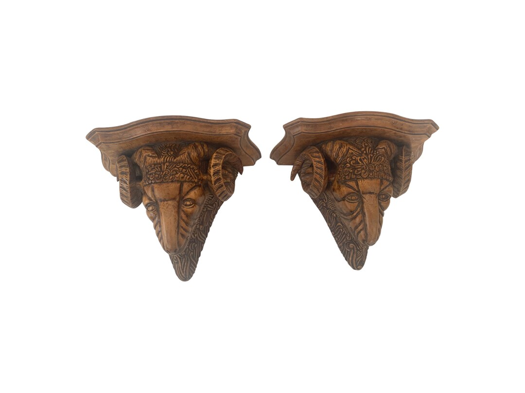 Wood Carved Rams Head Brackets Shelf a Pair Vintage - Etsy