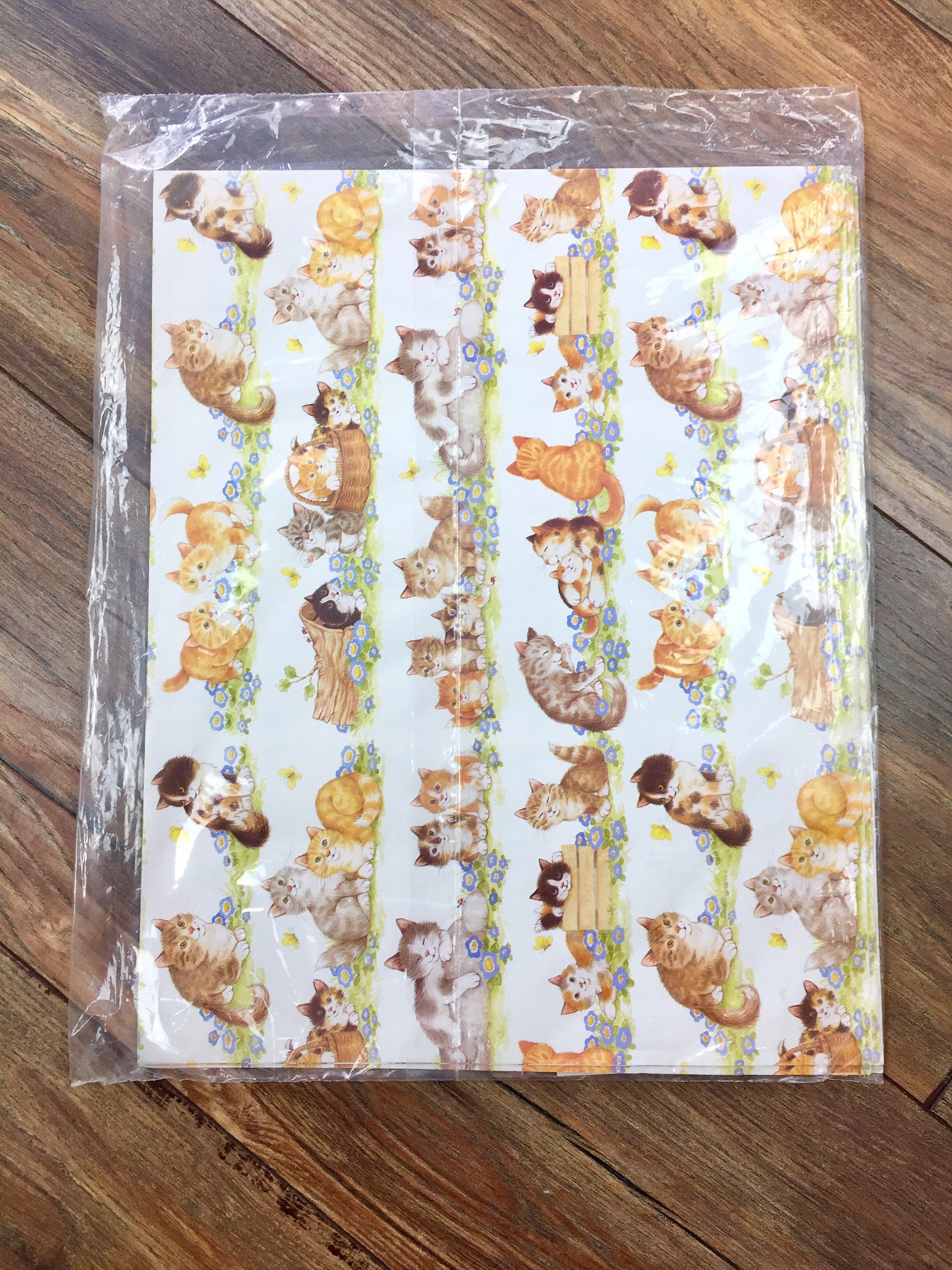 1984 Current Vintage Kitty Cat Kitten Paper Gift Wrap Kawaii Cutesy ...