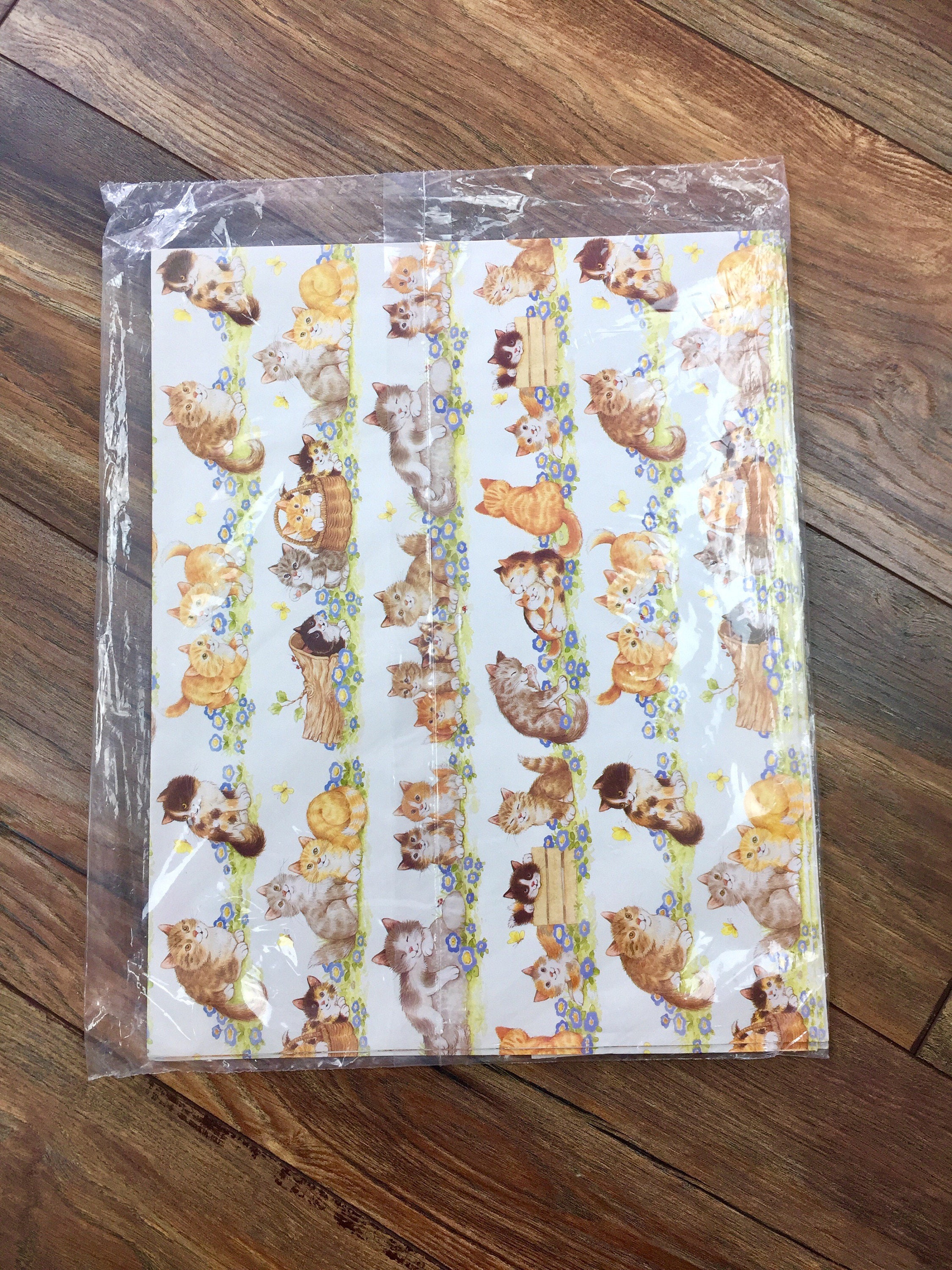 1984 Current Vintage Kitty Cat Kitten Paper Gift Wrap Kawaii Cutesy ...