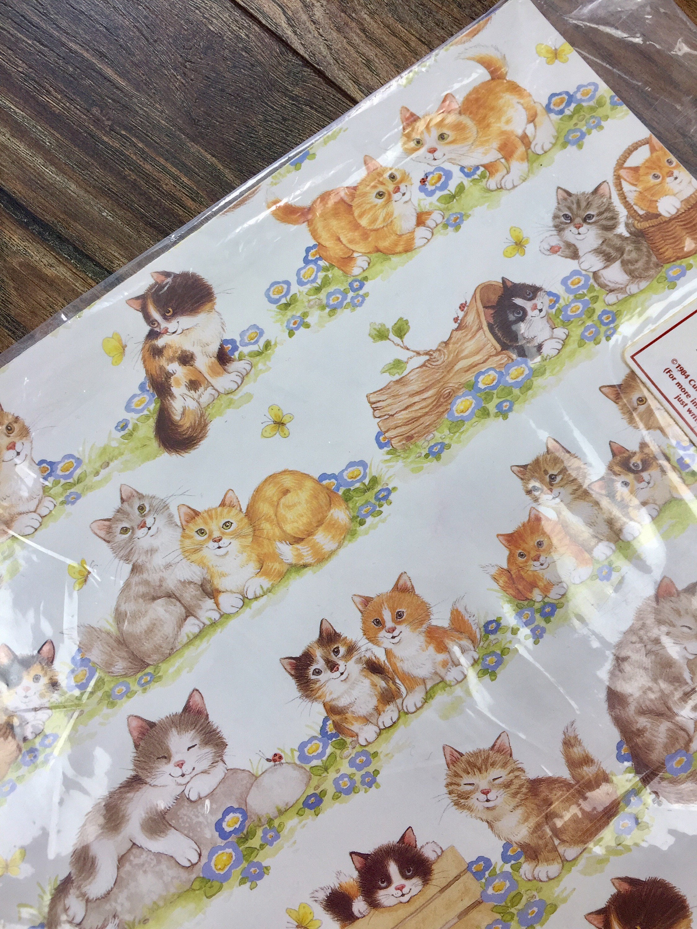 1984 Current Vintage Kitty Cat Kitten Paper Gift Wrap Kawaii Cutesy ...