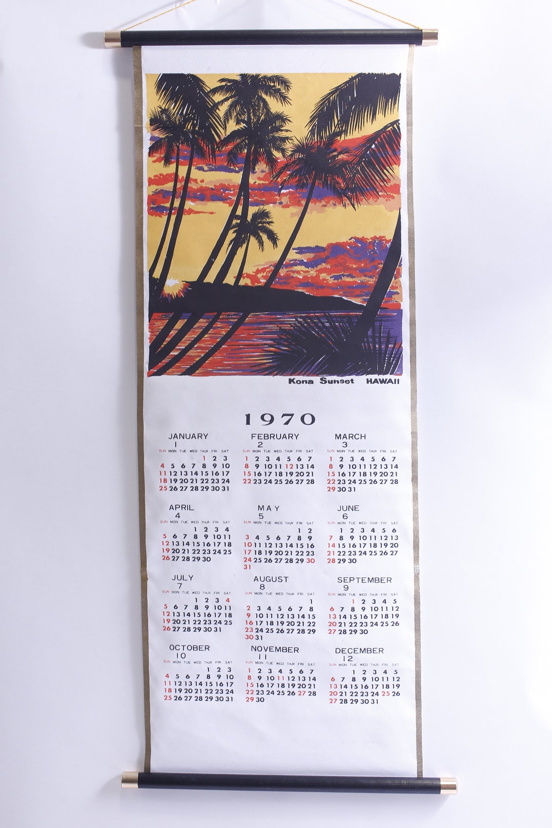 Kona Sunset, Hawaii, 1970 Calendar, Wall Hanging, Color Print, Wall ...