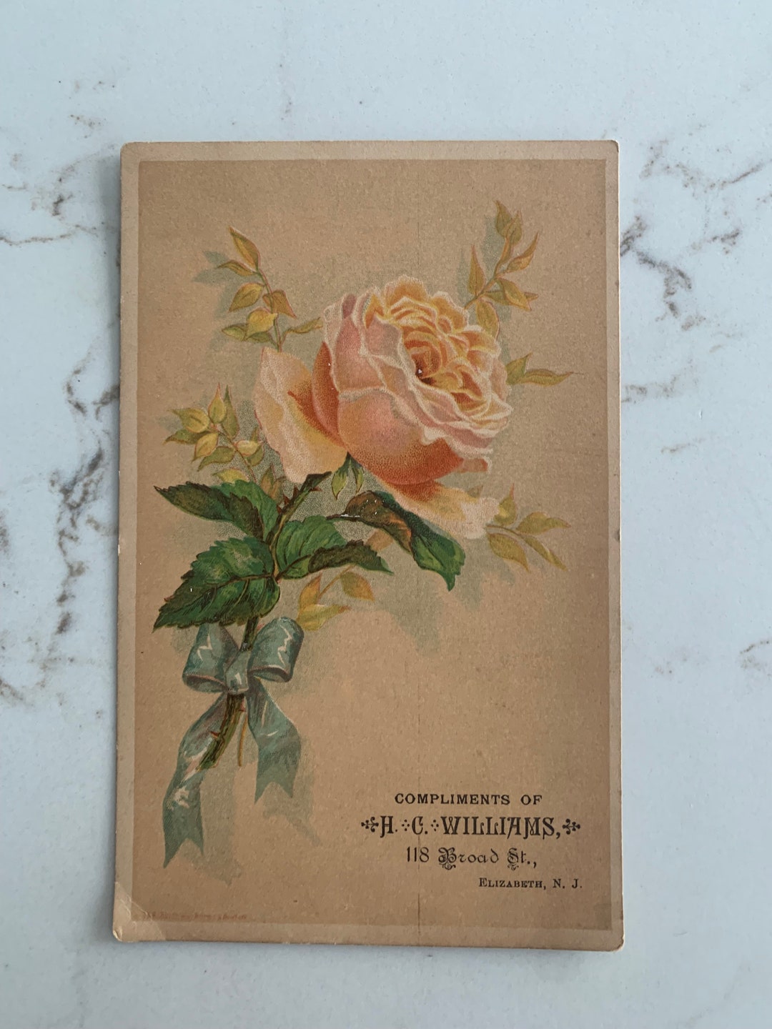 Pink Rose With Ribbon, H C Williams, Victorian, Trade Card, 1880s ...