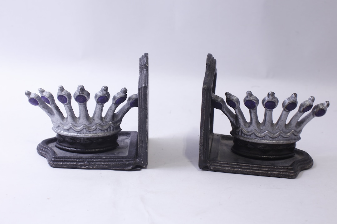 Crown Bookends, Metal, Library, Bookshelf Decor, Royal, Gothic, Retro ...