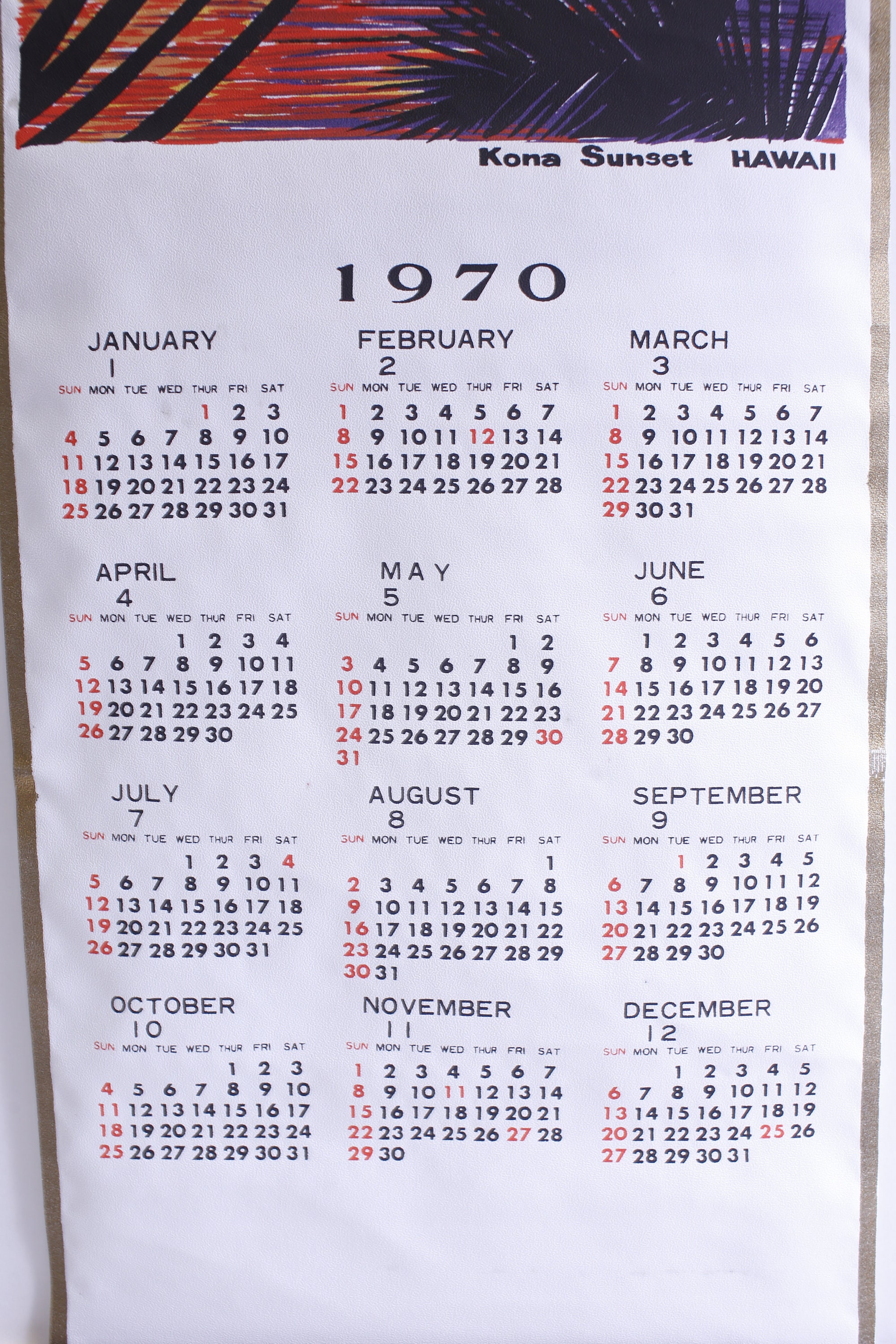 Kona Sunset, Hawaii, 1970 Calendar, Wall Hanging, Color Print, Wall ...