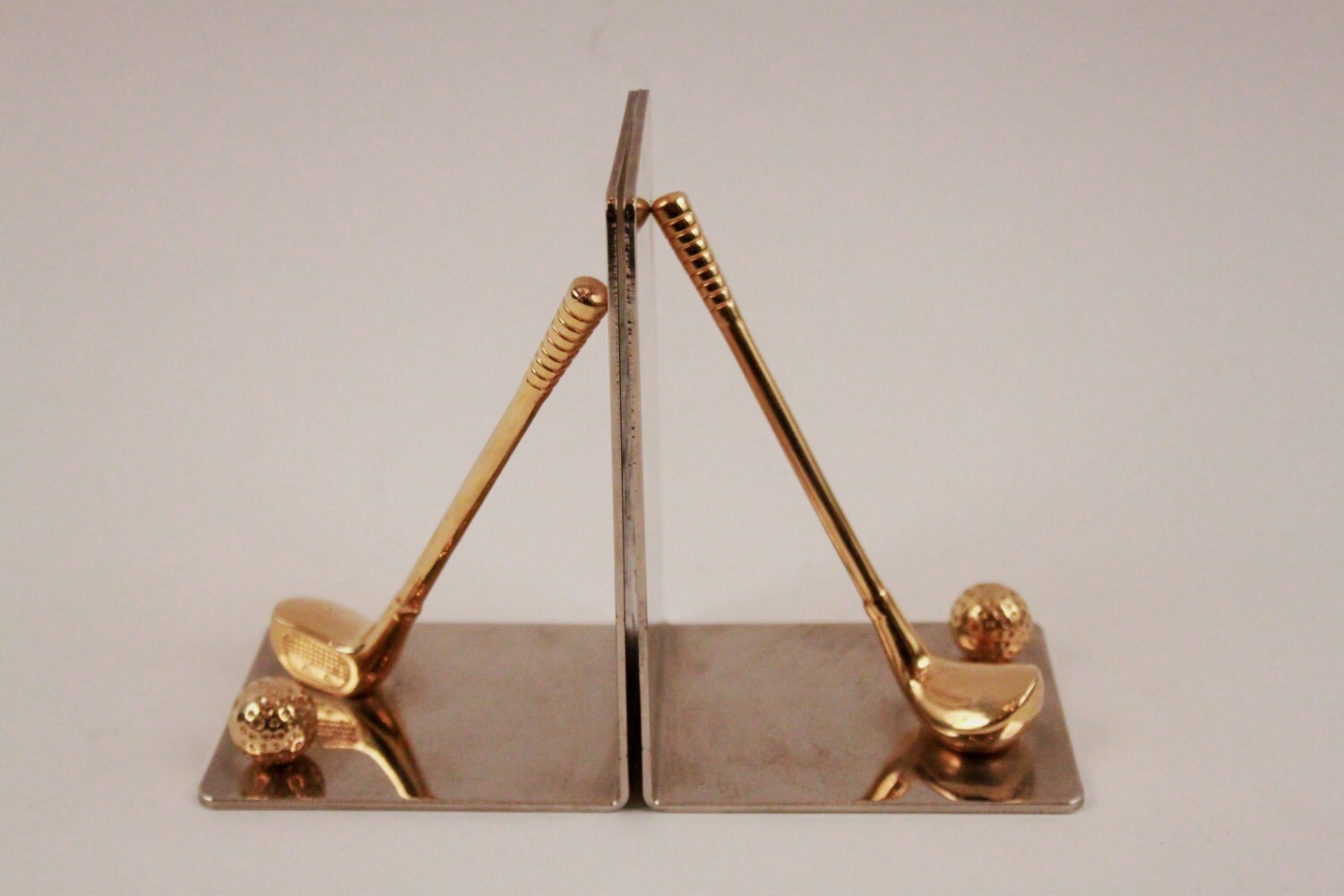 Metal Brass and Chrome Golf Club & Ball Book Ends 5.5" Tall ~ Purdy ...